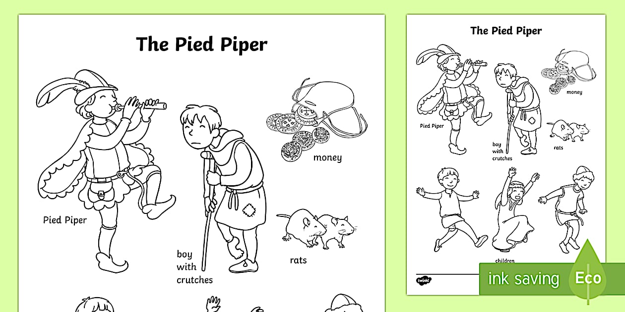 The Pied Piper Words Coloring Sheet (Teacher-Made) - Twinkl