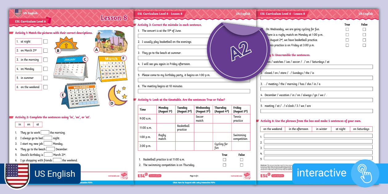 ESL Curriculum (US-English Version) Level 6 Lesson 8 Interactive Activity