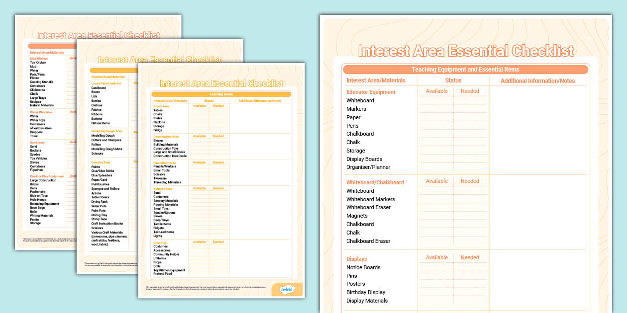 Interest Areas for Preschool - Planner (teacher made)