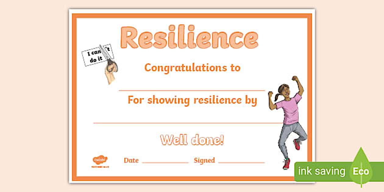 Editable Resilience Certificate (teacher made) - Twinkl