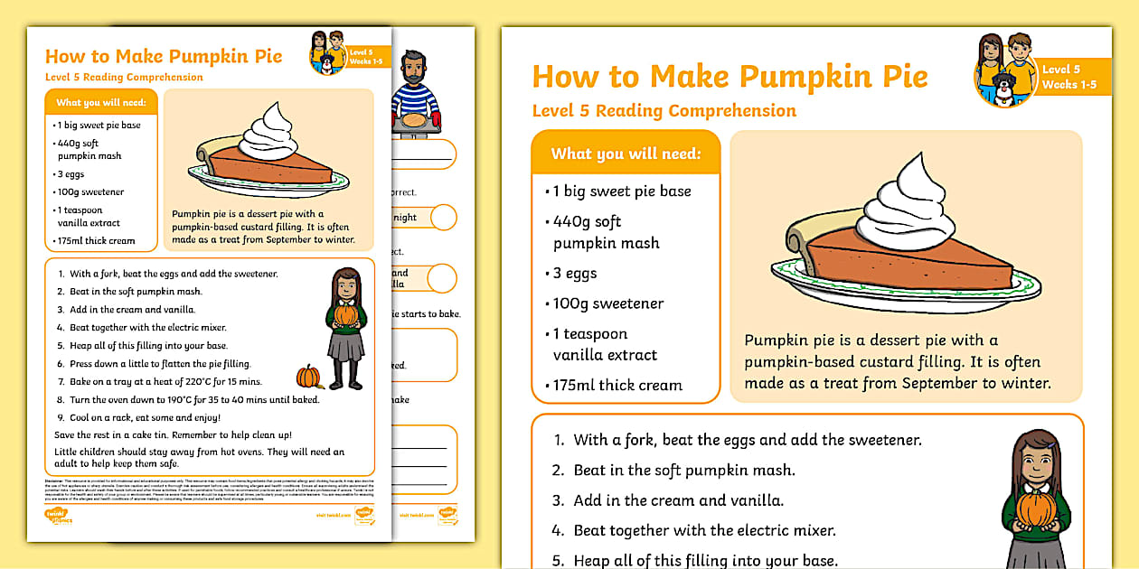 Twinkl Phonics Level 5 Comprehension How to Make Pumpkin Pie