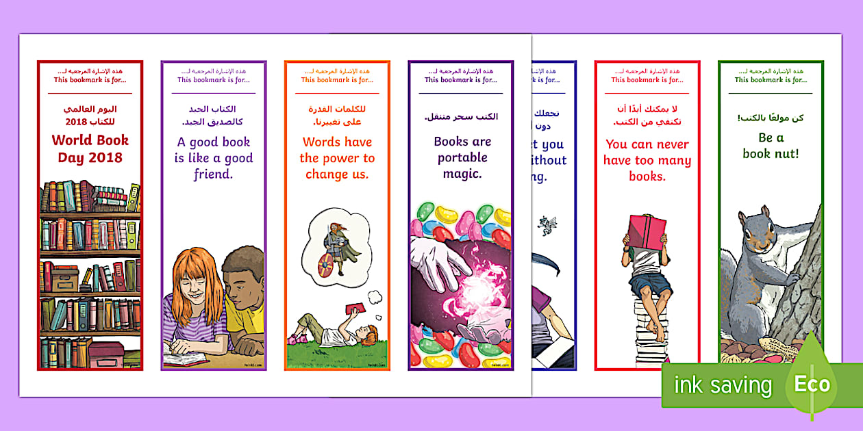 World Book Day Bookmarks Arabic/English (Teacher-Made)