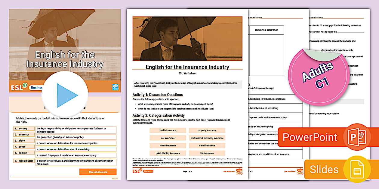 ESL English for the Insurance Industry [Adults, C1] - Twinkl