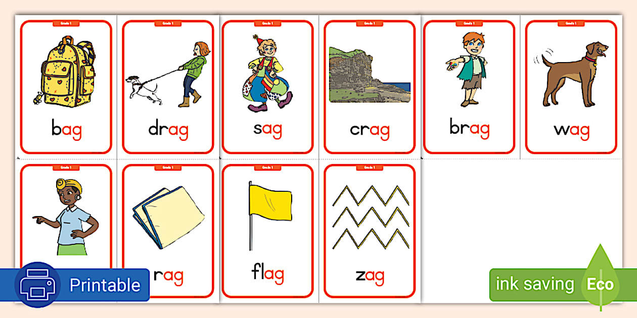 Grade 1 Phonics: -ag Flashcards
