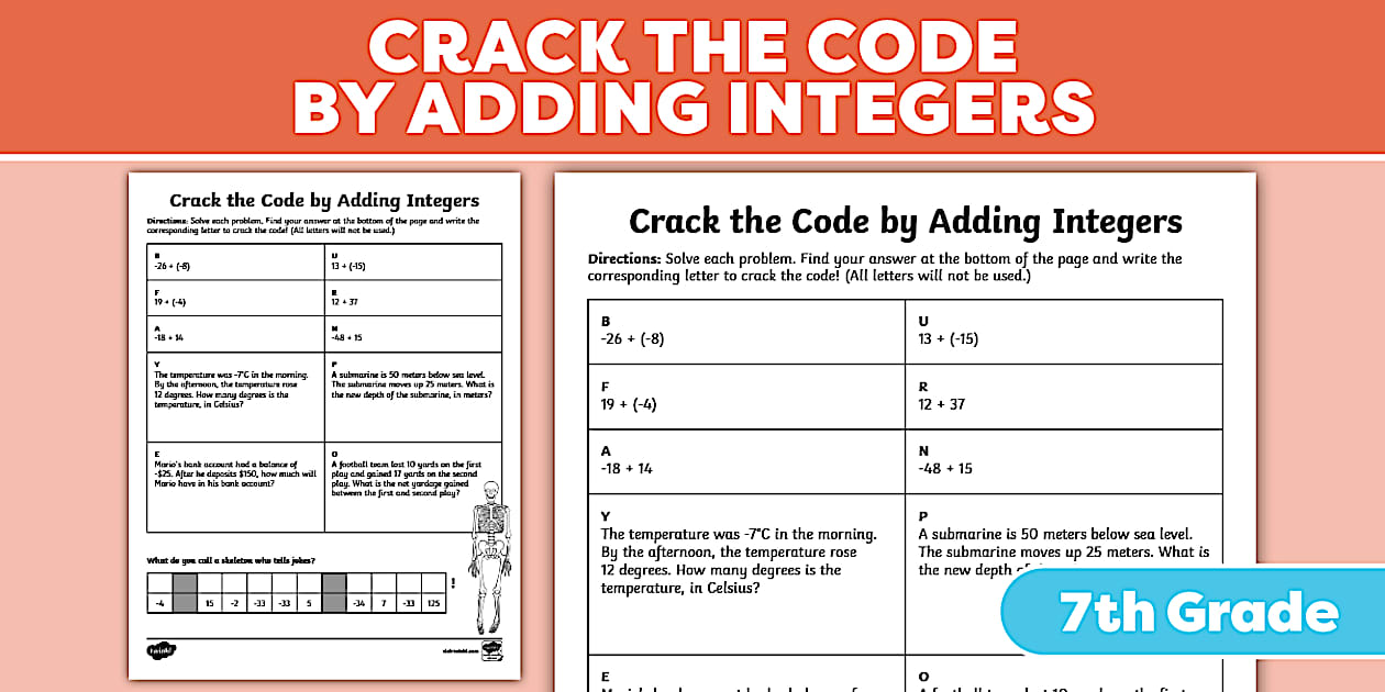 Seventh Grade Math Crack the Code by Adding Integers