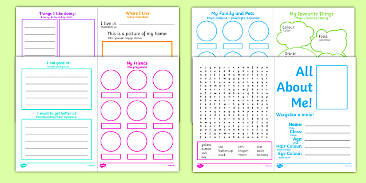 All About Me kS1 Activity Booklet Polish Translation