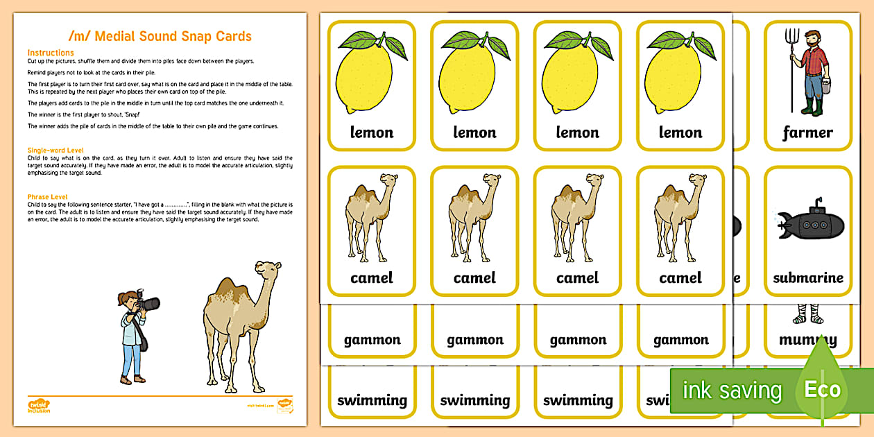 /m/ Medial Sound Snap Cards Worksheet