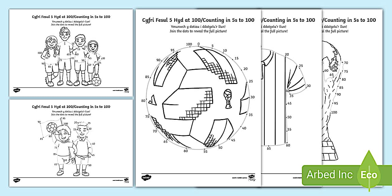 Cyfri Fesul 5 Hyd at 100/Counting in 5s to 100 Dot to Dot