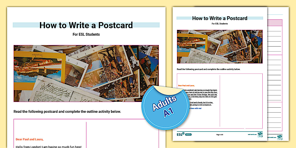 ESL How to Write Postcards [Adults, A1] (teacher made)