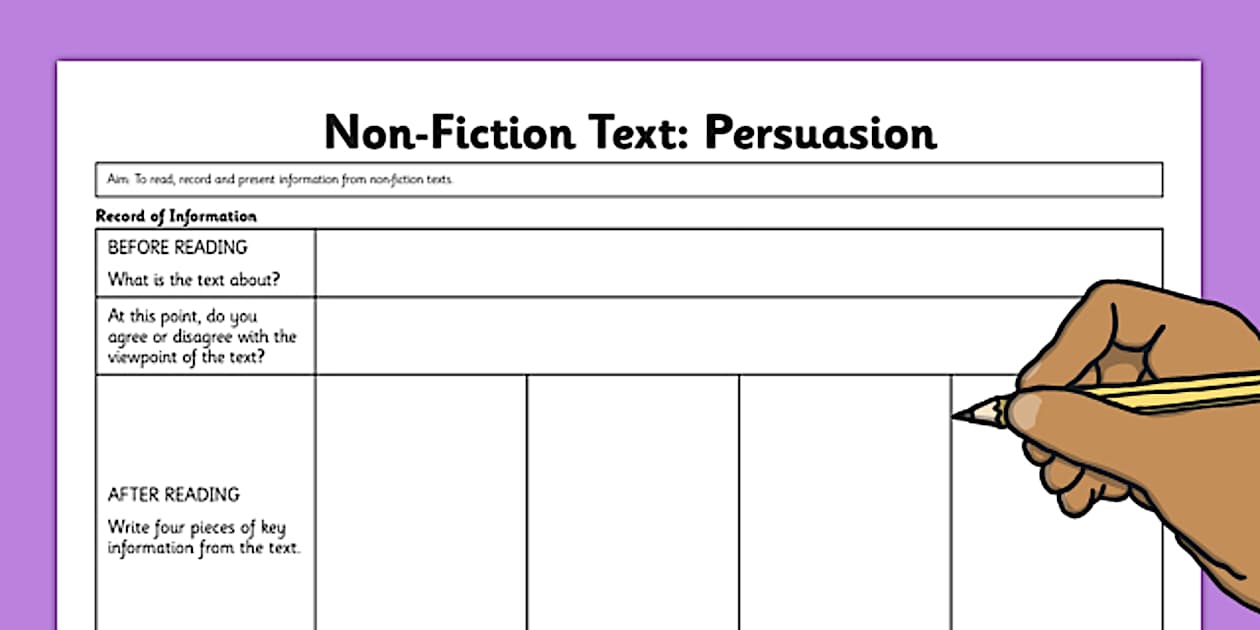 Editable Persuasion Text Record of Information Worksheet