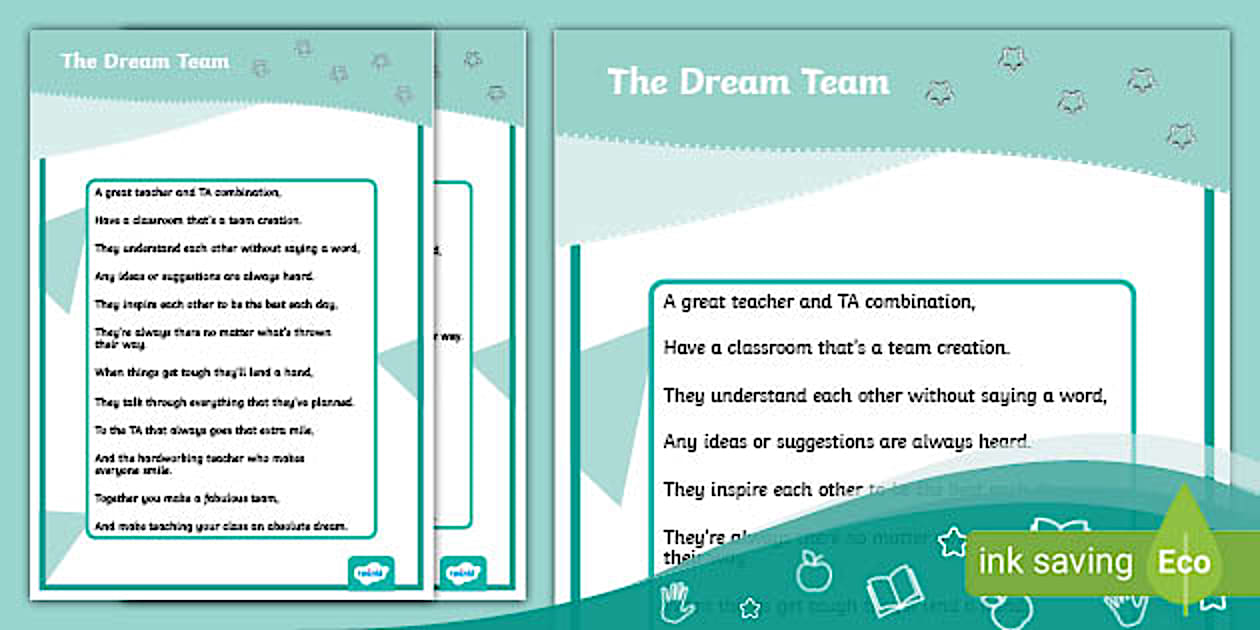 The Dream Team Poem (teacher made) - Twinkl