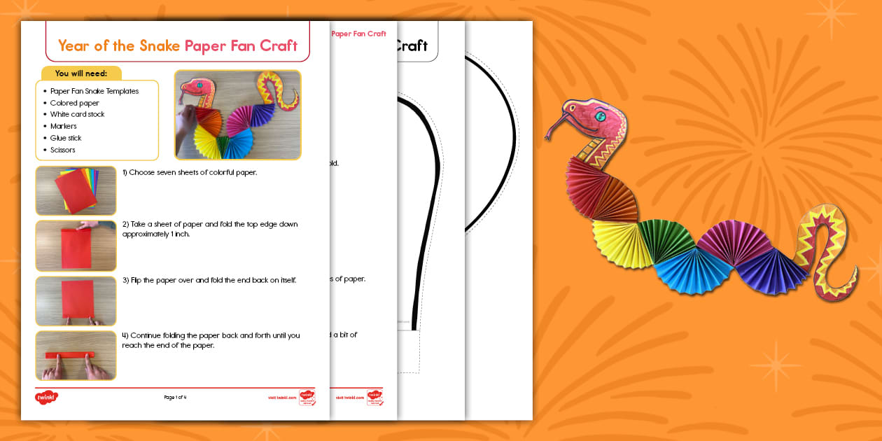 Year of the Snake Paper Fan Craft (teacher made) - Twinkl