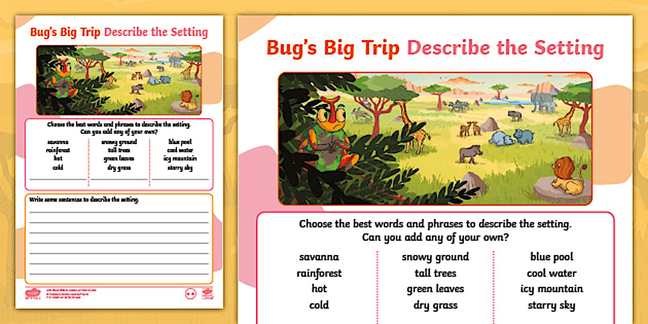 Bug's Big Trip Describe the Setting Worksheets - Twinkl