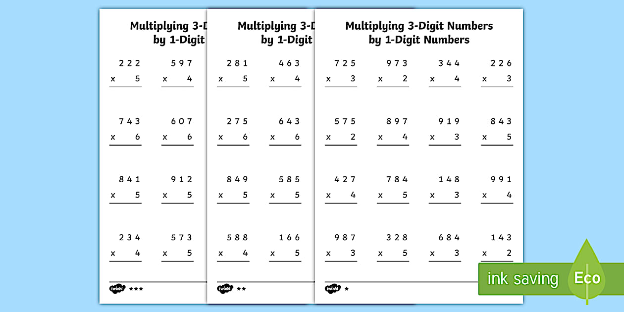 Editable Multiplying 3-Digit Numbers By 1-Digit Numbers Worksheets