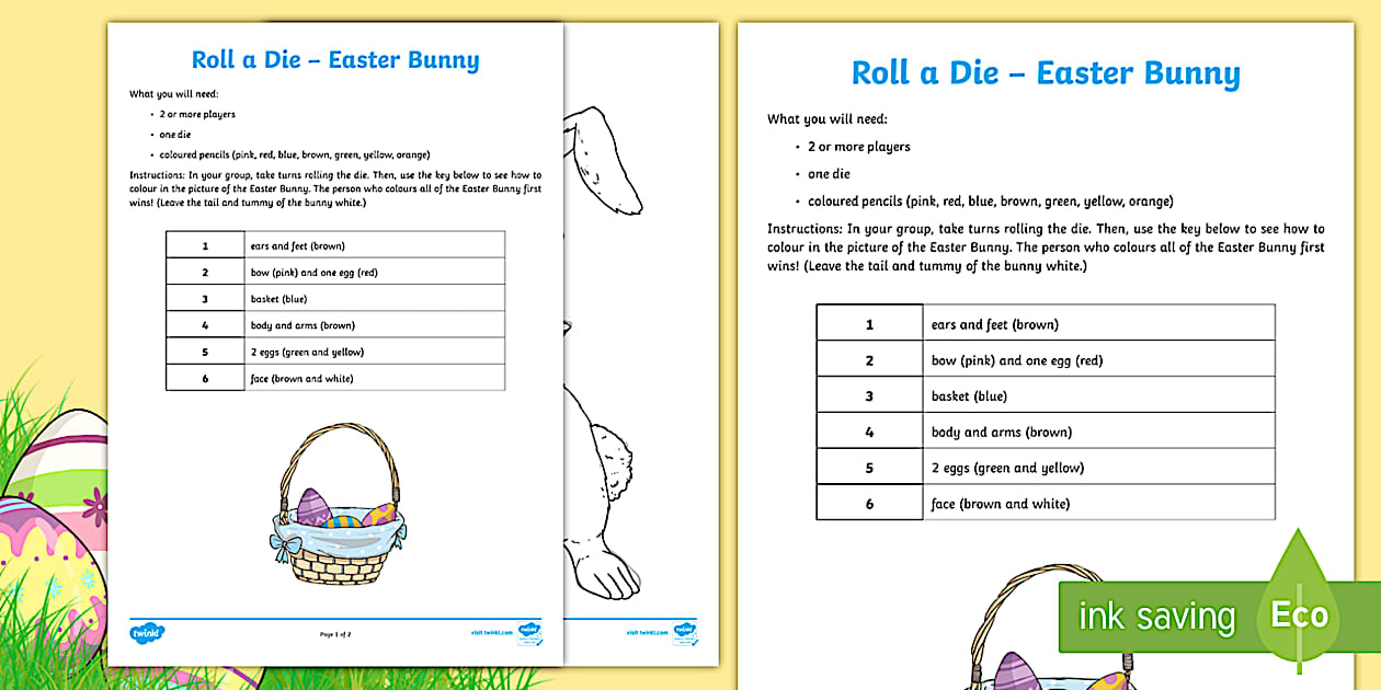 Roll a Dice Easter Bunny Colouring Page (teacher made)