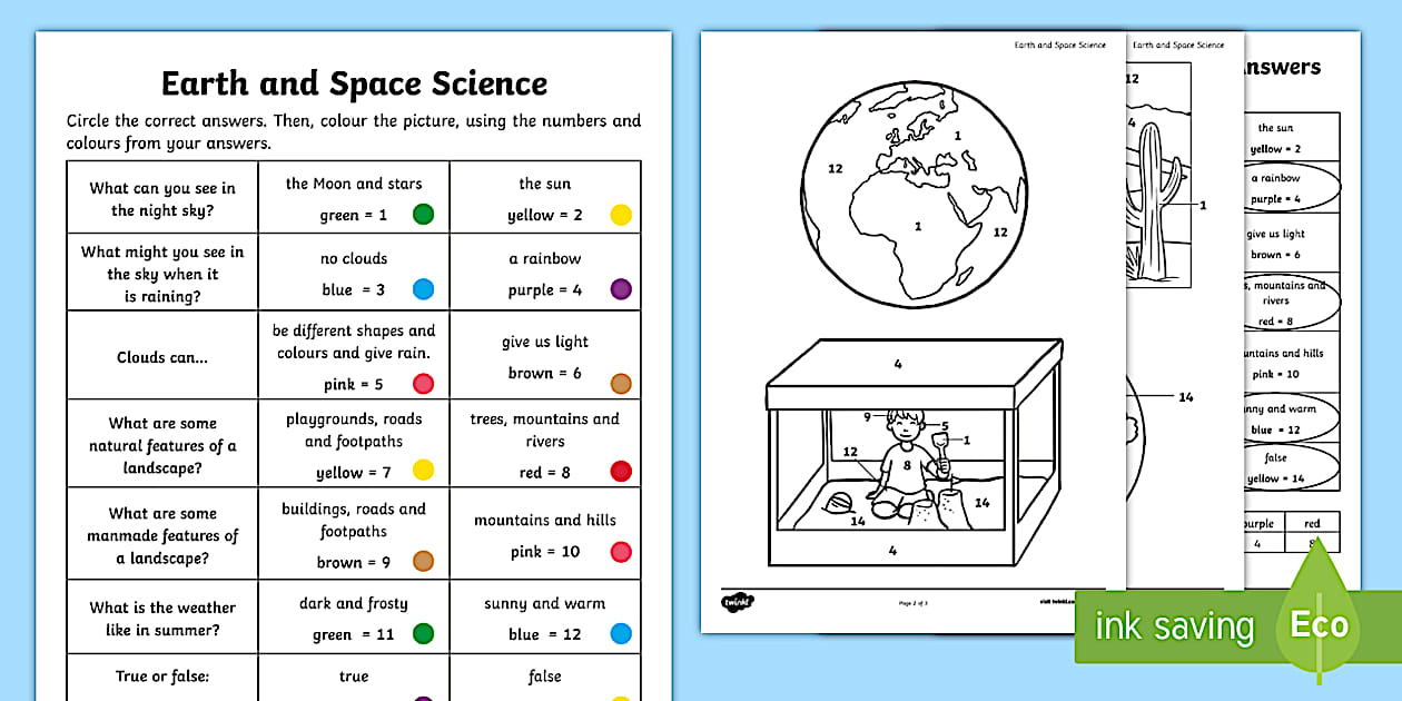 NSW Year 1 Earth and Space Questions and Colouring Worksheets