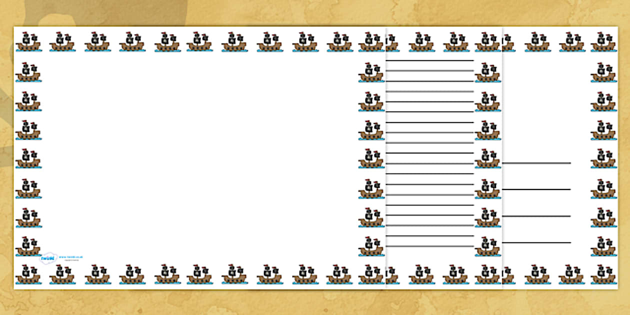 Editable Pirate Ship Landscape Page Borders (teacher made)