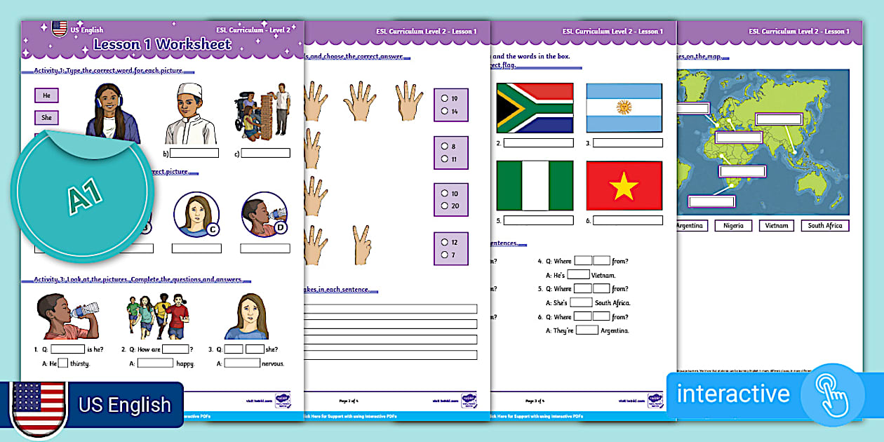 ESL Curriculum (US-English) Level 2, Lesson 1 Interactive Sheet