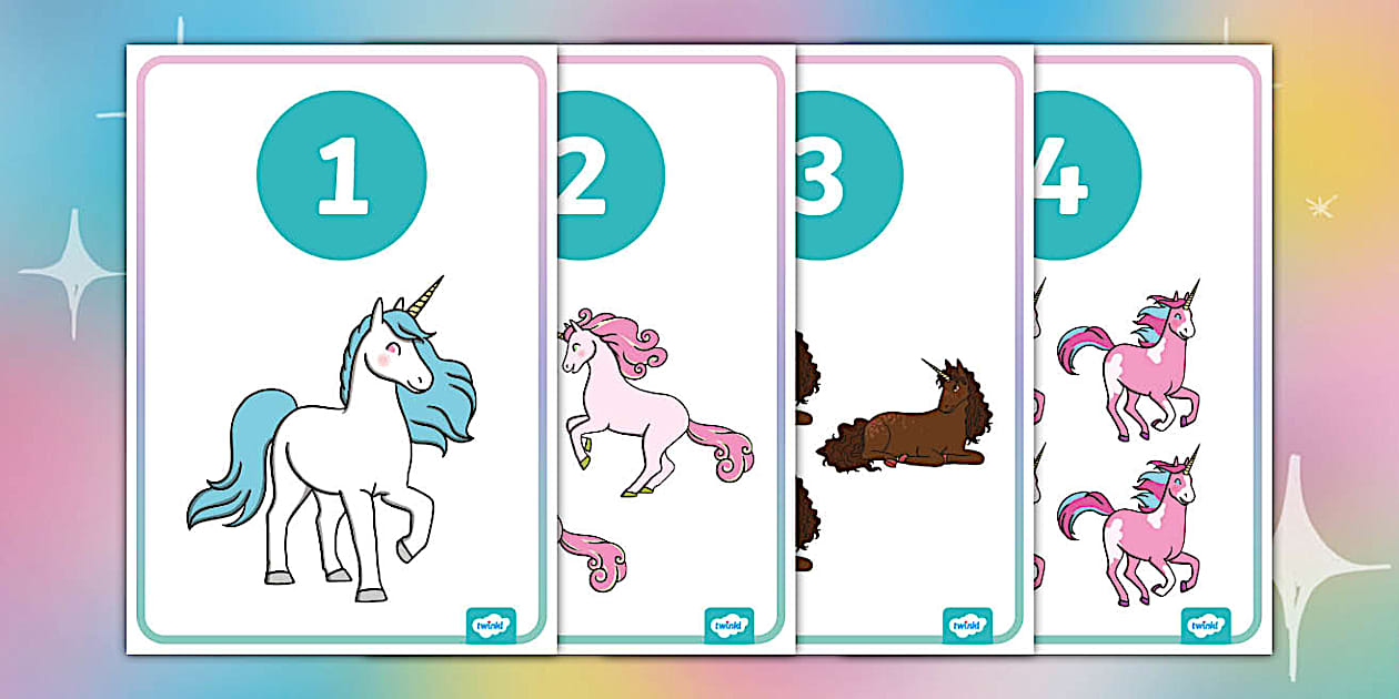 Unicorn Number Flash Cards 1 - 20 - Twinkl