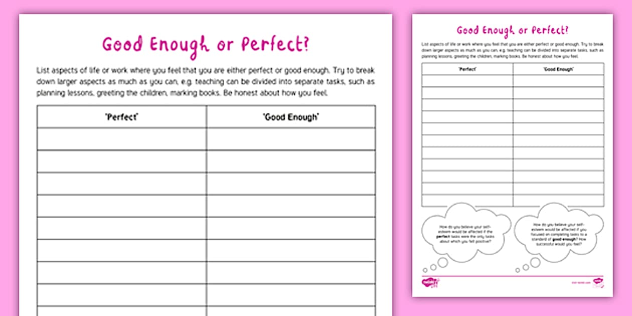 Staff Wellbeing Perfectionism Worksheet for Teachers
