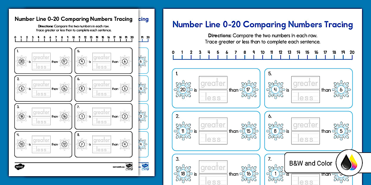 Kindergarten Winter Number Line 0-20 Comparing Numbers