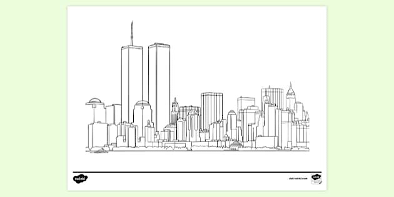 New York Skyline with World Trade Centre Colouring Sheet