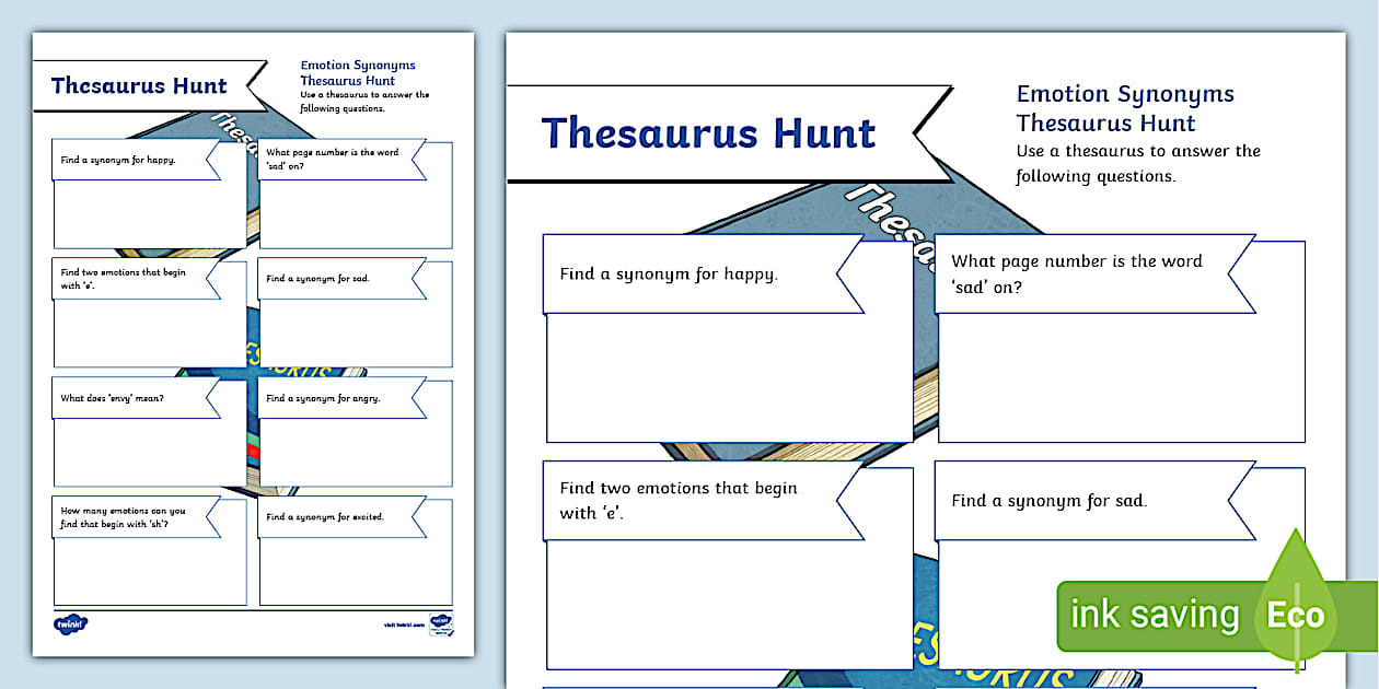 Emotion Synonyms Thesaurus Hunt (Teacher-Made) - Twinkl