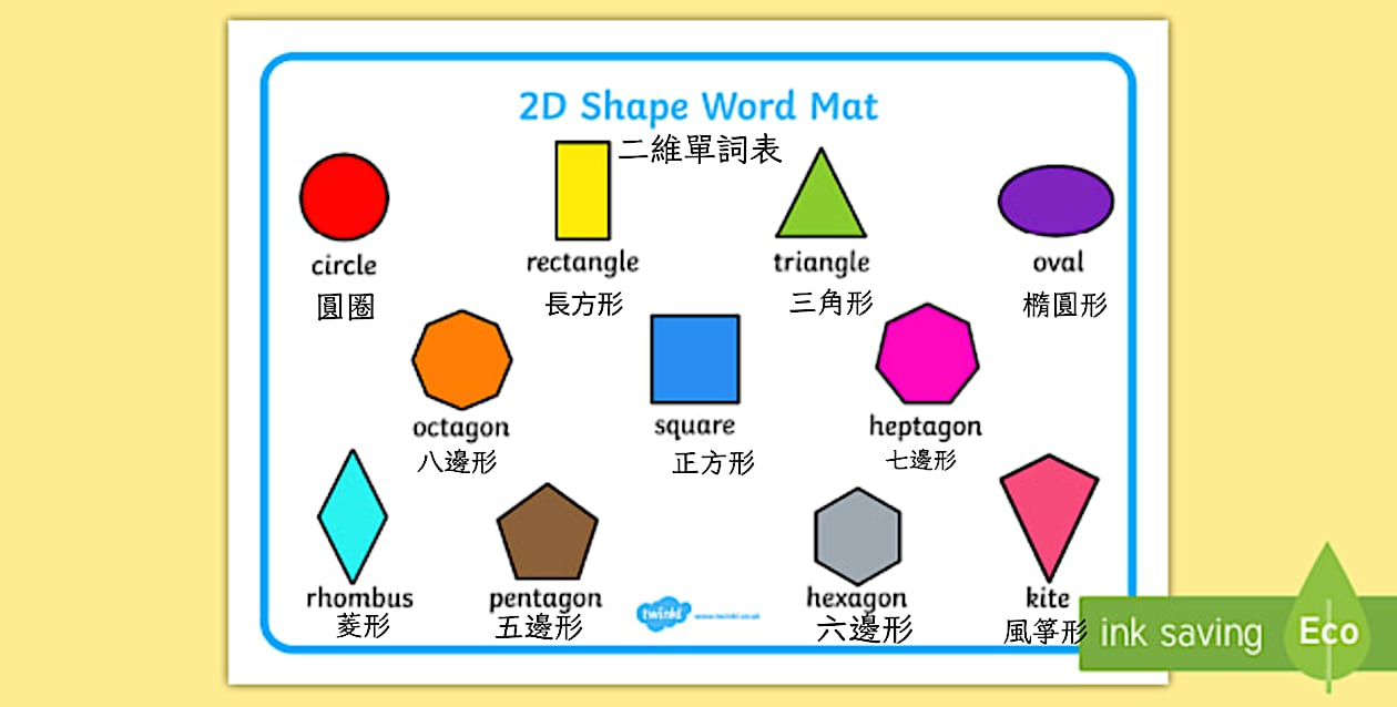 2D Shape Names Word Mat - Primary Resources