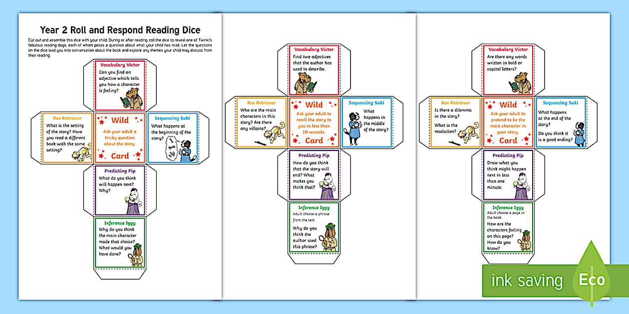 Year 2 Roll and Respond Reading Dice Nets (teacher made)