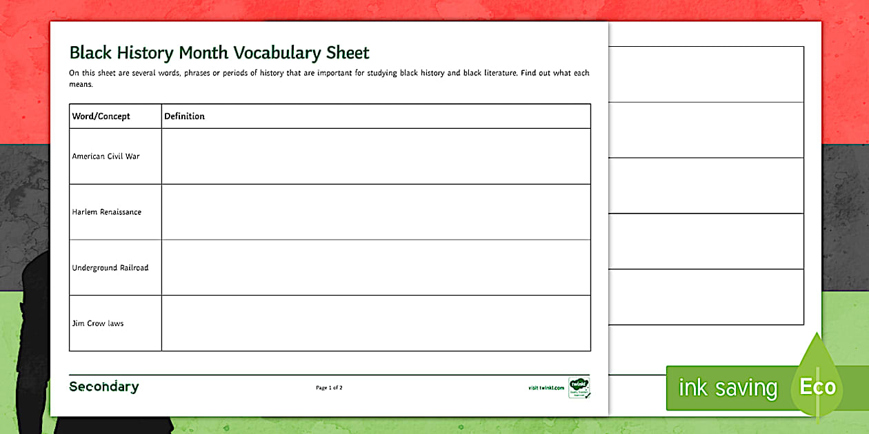 Vocabulary of the Civil Rights Movement Worksheet - Twinkl