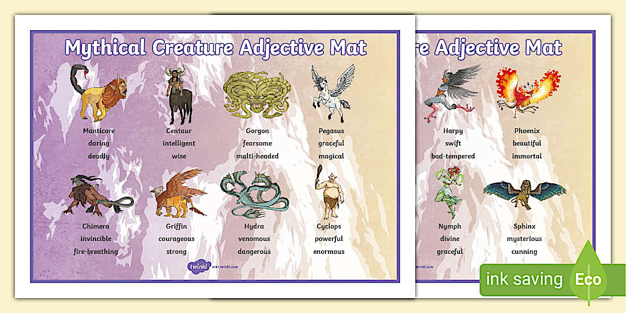 Mythical Creature Adjective Mat (teacher made) - Twinkl