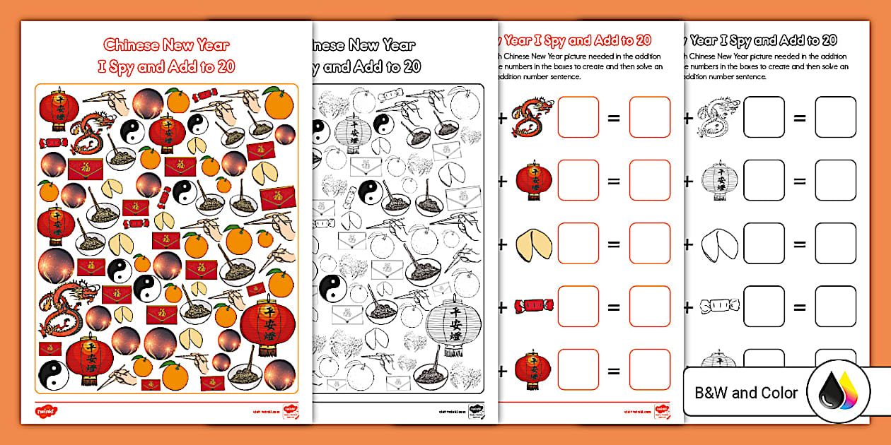 First Grade Chinese New Year I Spy and Add to 20 Activity