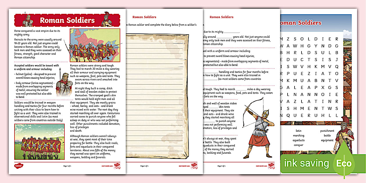 Roman Soldier Activity Sheets | Roman Soldier Diary Entry