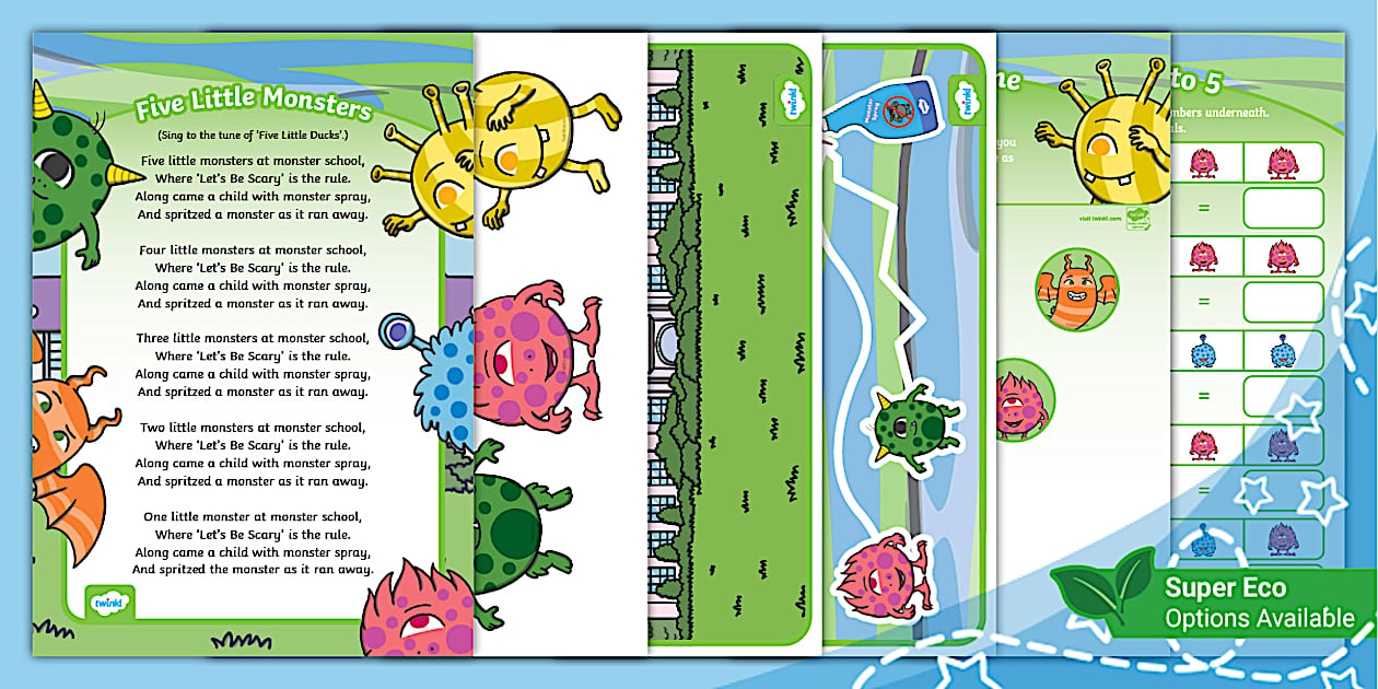 Five Little Monsters Counting Song Pack | Home Maths Support