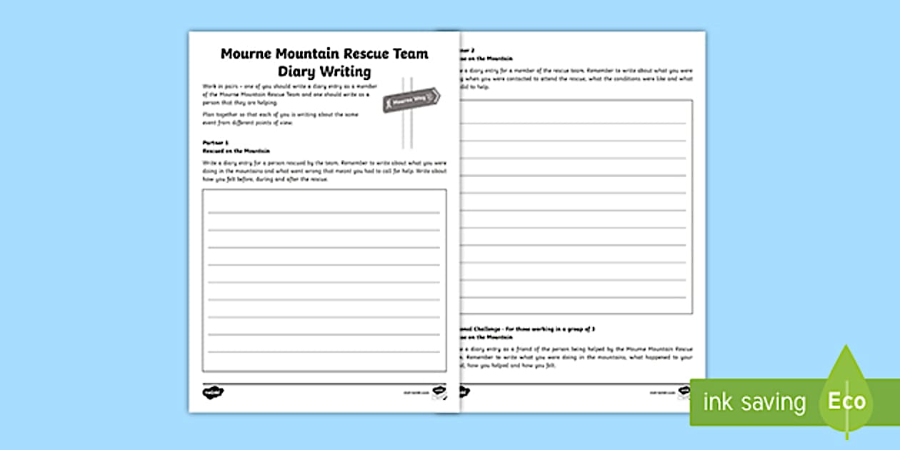 Mourne Mountain Rescue Team Diary Worksheet (teacher made)