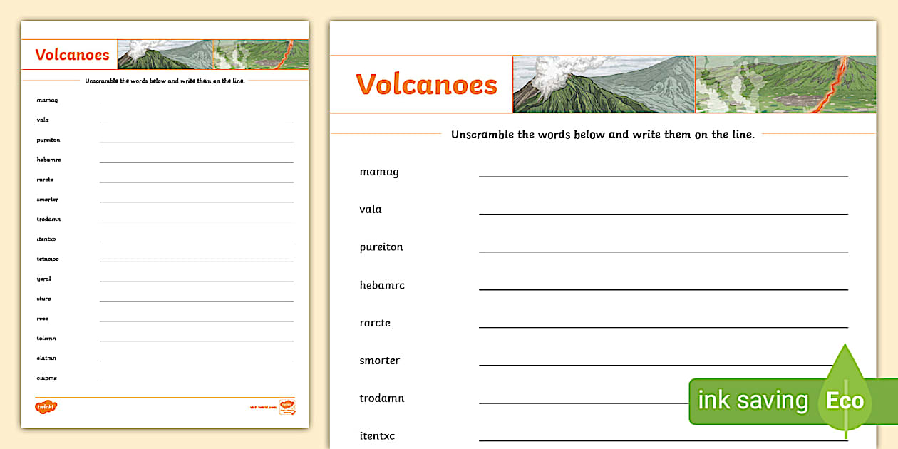 Volcano Word Unscramble (teacher made) - Twinkl