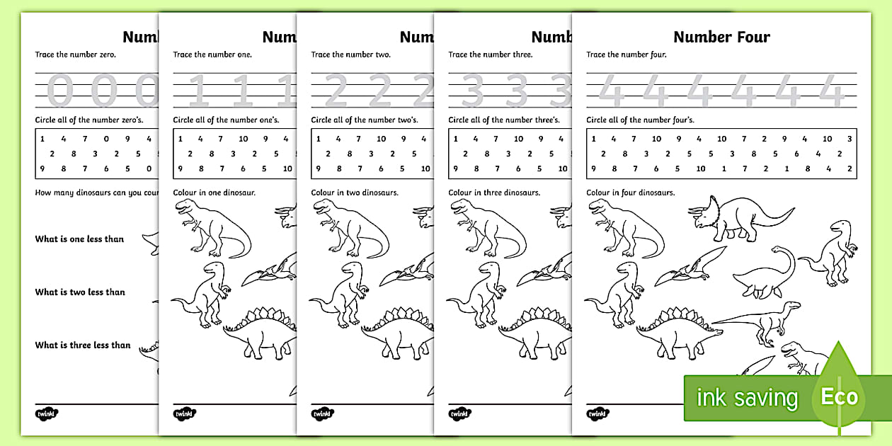 Black and White Dinosaur Themed 0-20 Number Formation Workbook