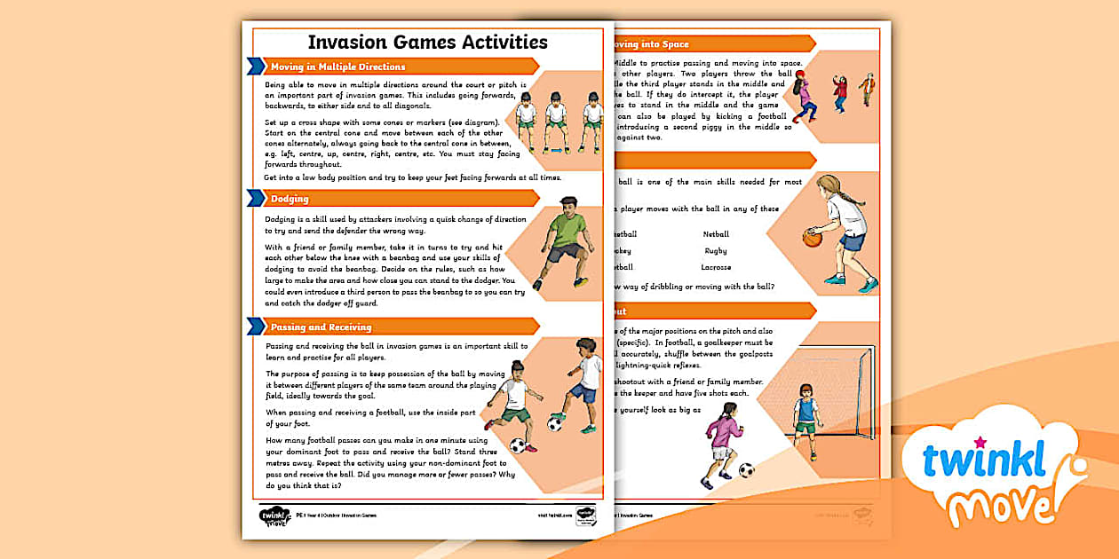 Twinkl Move PE - Year 4 Invasion Games Home Learning Tasks