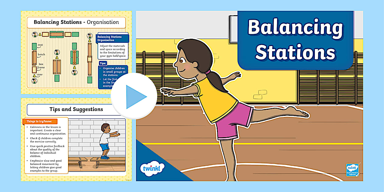PE Balancing Stations KS1 Lesson Ideas PowerPoint - Twinkl