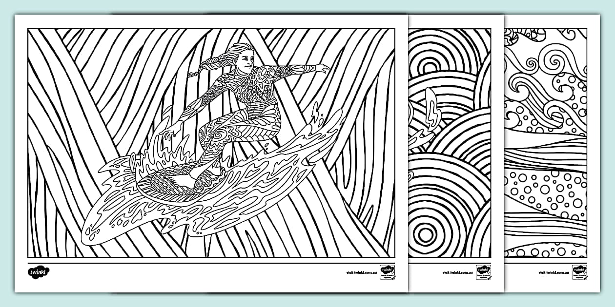 Surfing Mindfulness Colouring Sheets (Teacher-Made) - Twinkl