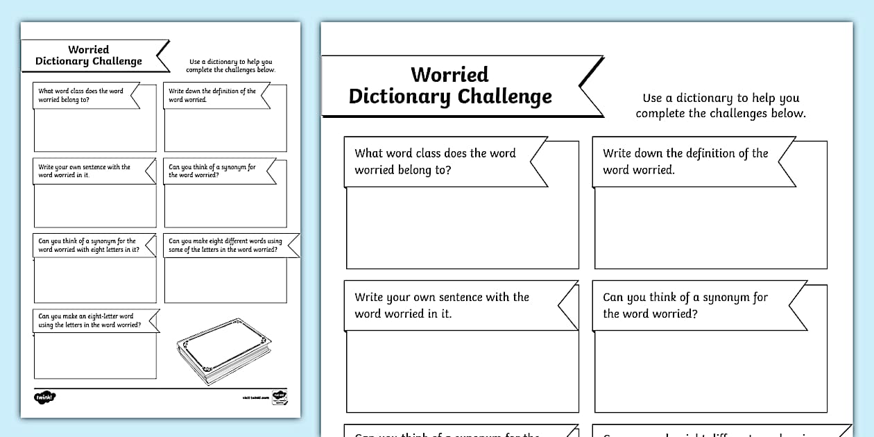 Worried (8 Letters) Dictionary Challenge Activity - Twinkl