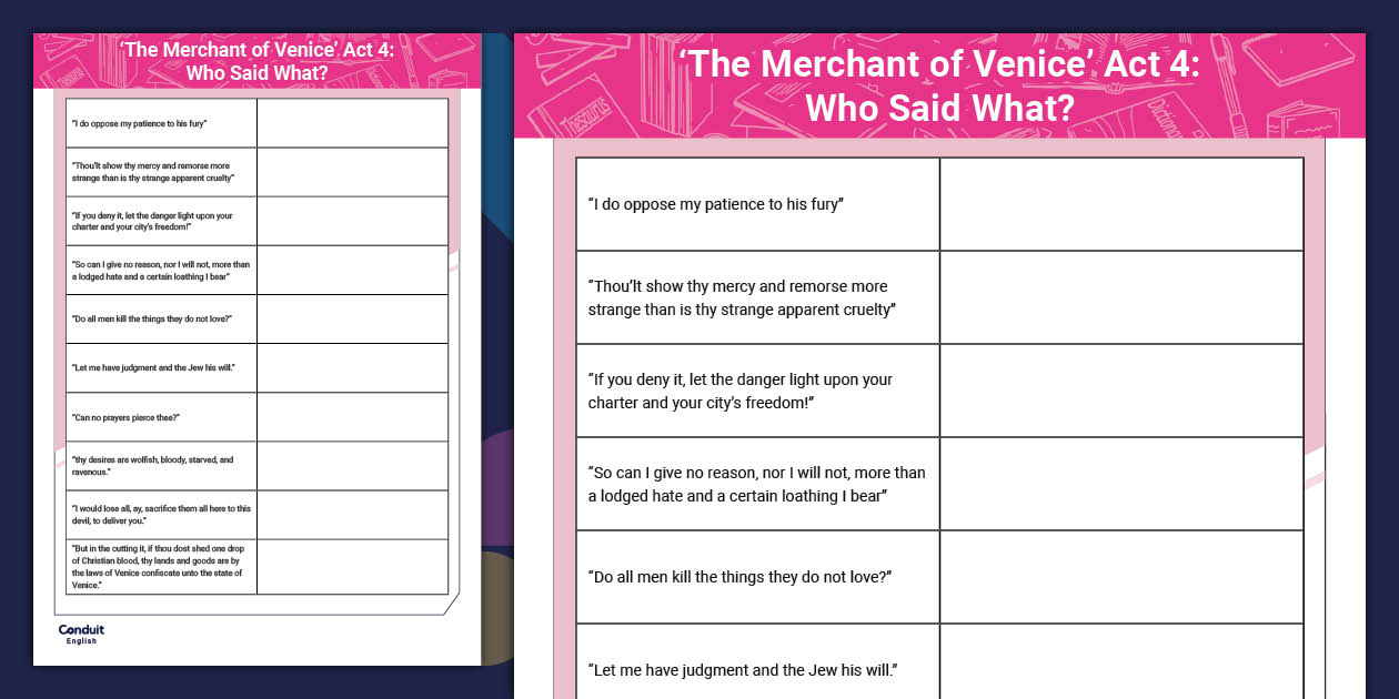 'The Merchant of Venice' Act 4: Who Said What? - Twinkl