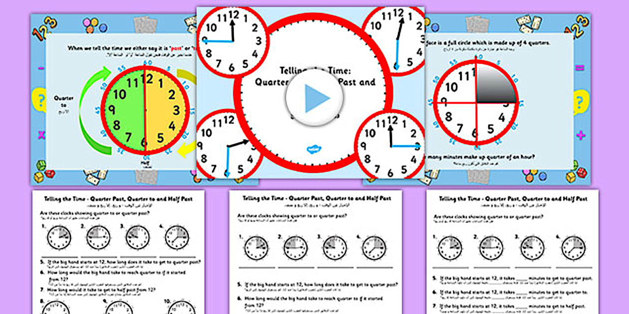 Telling the Time - Quarter Past, Half Past, Quarter to Task Setter ...