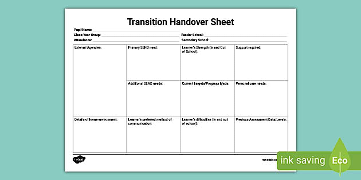 SEND Transition Handover Sheet (teacher made) - Twinkl