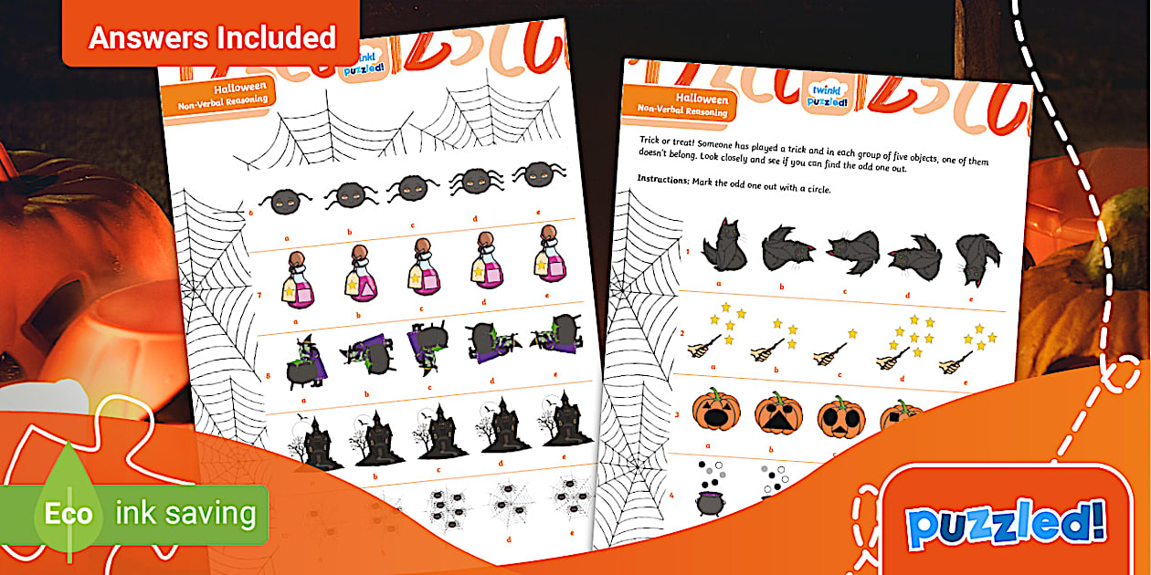 Halloween non-verbal reasoning test - Twinkl Puzzled - kids