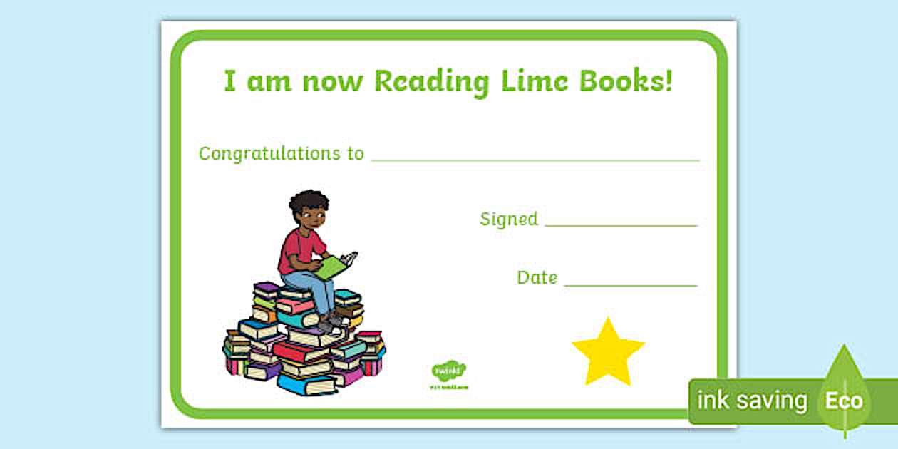 Editable I'm Now Reading Lime Books Certificate - Twinkl