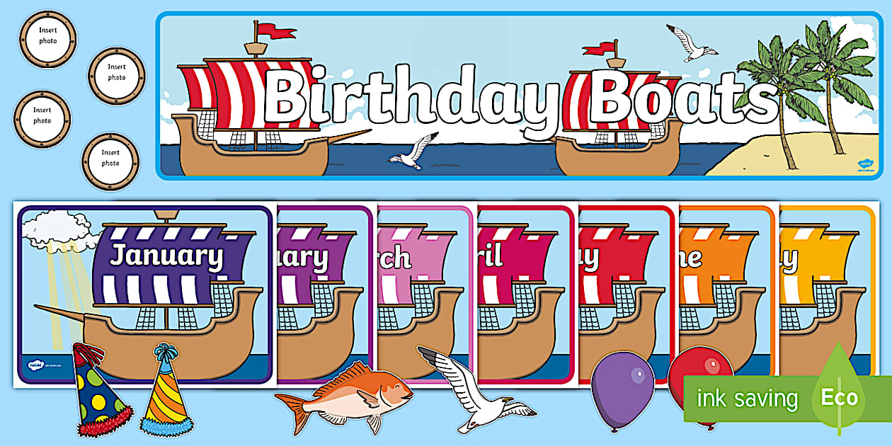 Black and White Birthday Boats Display Pack - Twinkl