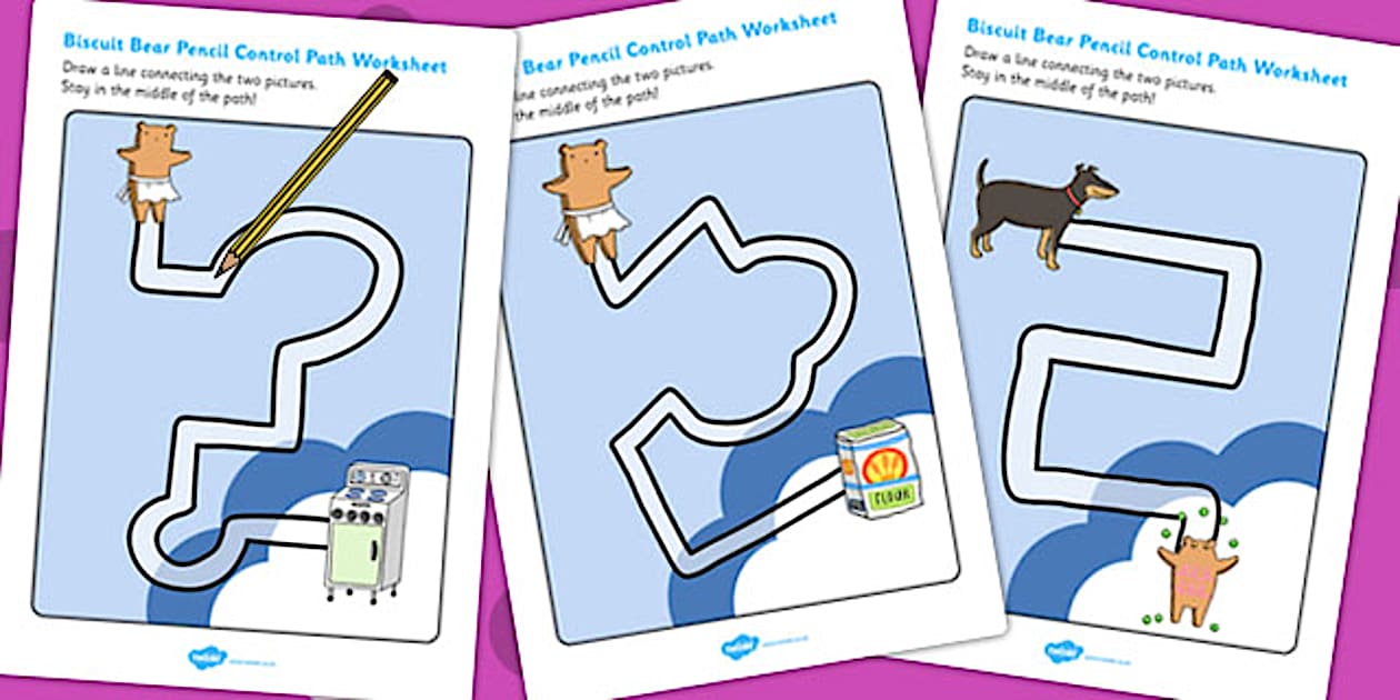 Pencil Control Path Worksheets to Support Teaching on Biscuit Bear