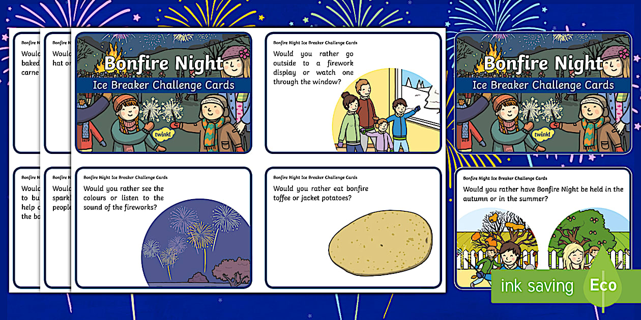 KS1 Bonfire Night Ice Breaker Cards (Teacher-Made) - Twinkl
