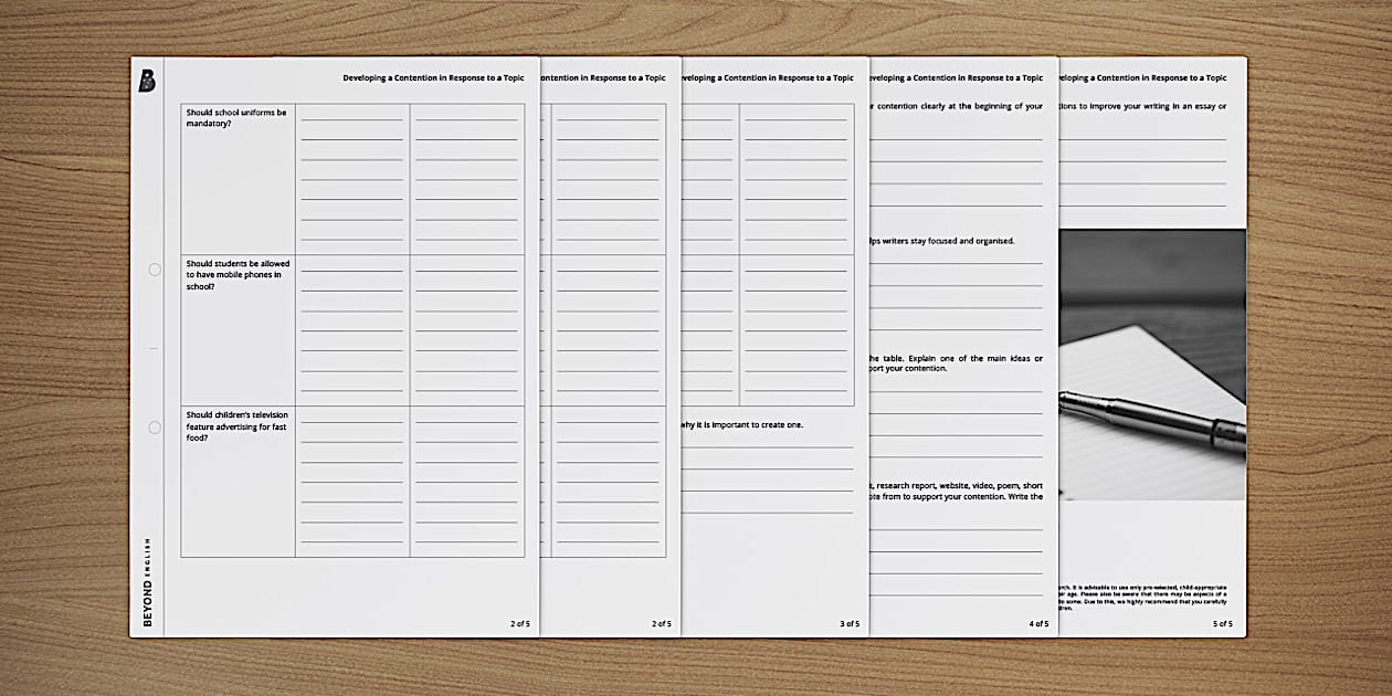 How to Make A Contention Worksheet - English - Beyond
